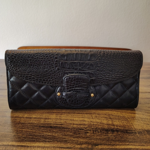Brahmin | Bags | Brahmin Modern Checkbook Wallet Black Leather Trifold ...